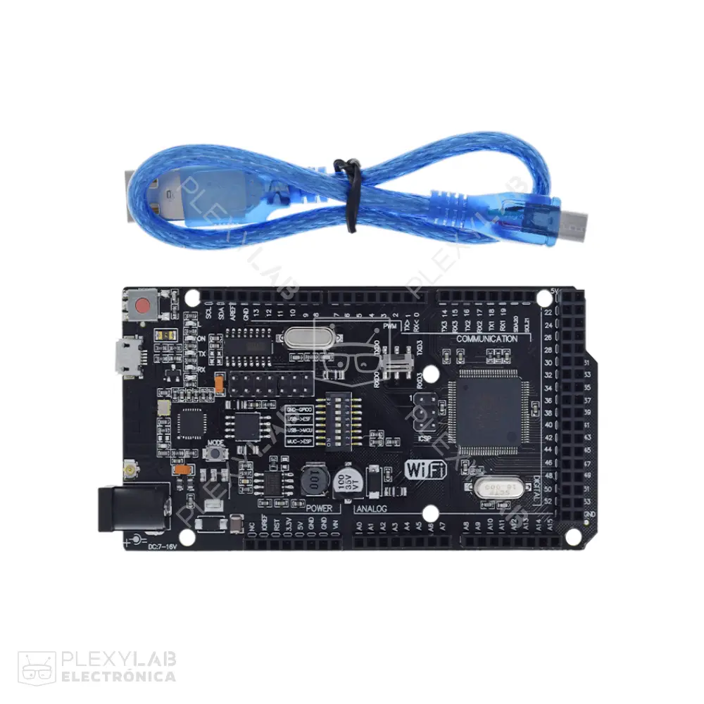 Arduino MEGA 2560 R3 WiFi con chip ATmega2560, ESP8266 y driver CH340, incluye cable USB | PLEXYLAB